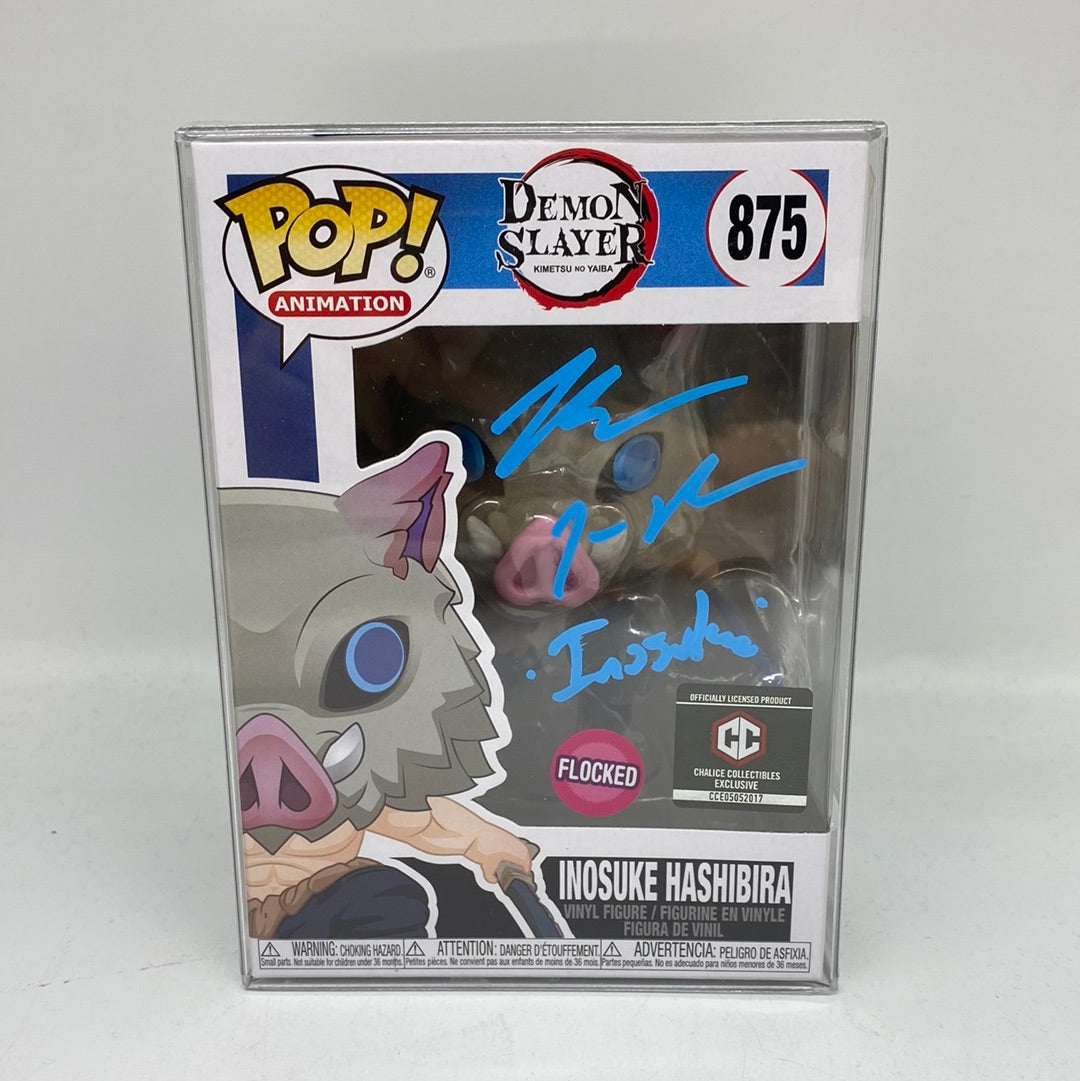Funko Pop! Demon Slayer: Inosuke Hashibira #875 Flocked SIGNED COA PSA