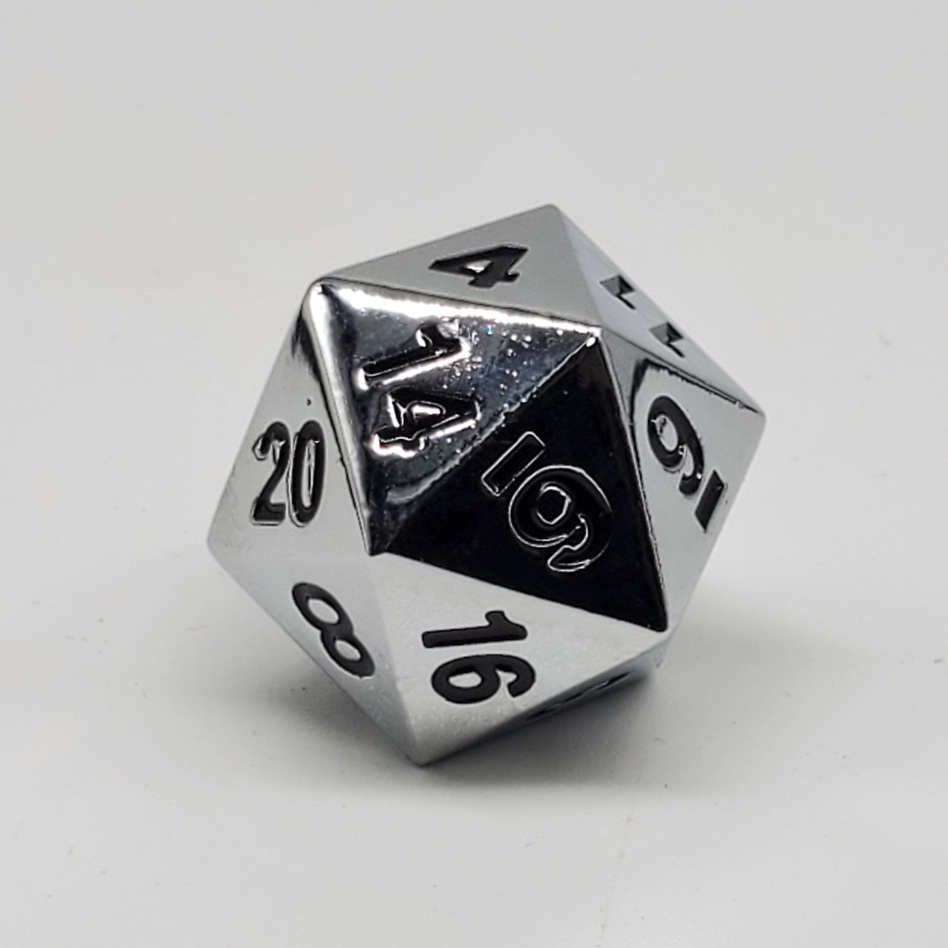 Critical Hit Collectibles - Metal D20 - Shiny Silver with Black number